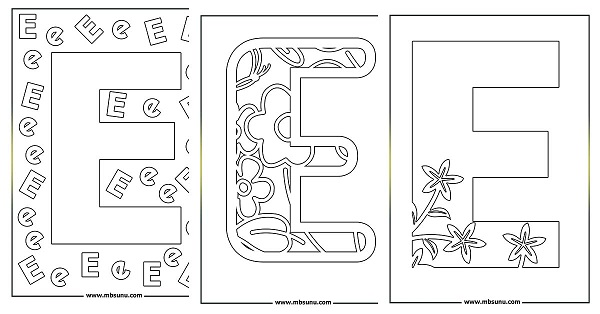 Desenli E Harfi Boyama Sayfaları | Mbsunu.Com