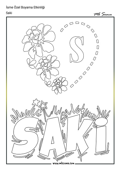 İsme Özel Boyama Etkinliği - Saki | Mbsunu.Com İsme Özel Boyama Etkinliği - Saki | Mbsunu.Com